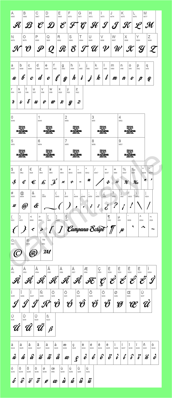 Campana Script Font - Dafont Style